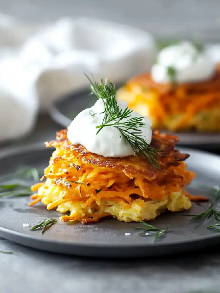 Einfache Süßkartoffel- und Karottenlatke mit cremigem Ziegenkäse